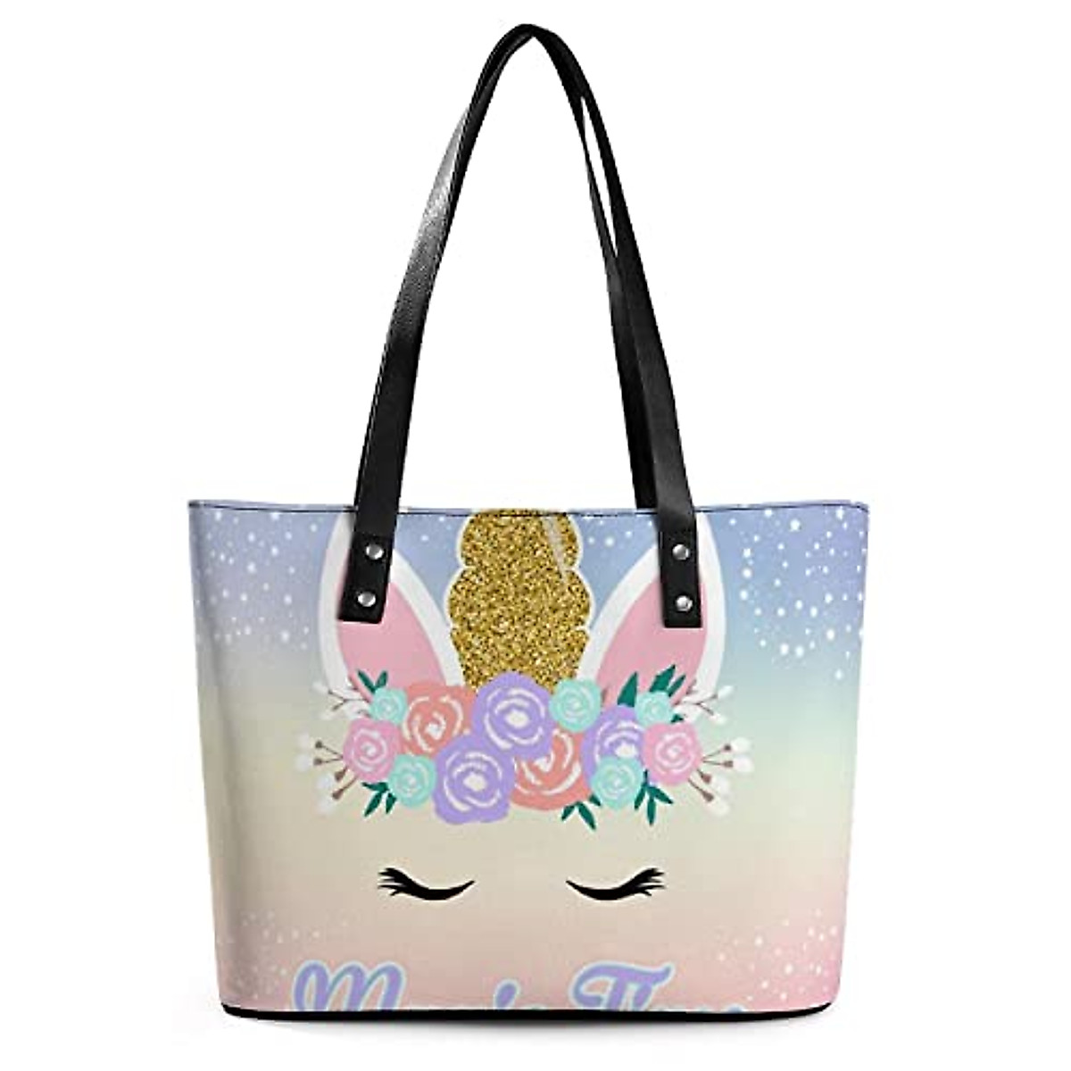 Womens Handbag Unicorns Leather Tote Bag Top Handle Satchel Bags For Lady