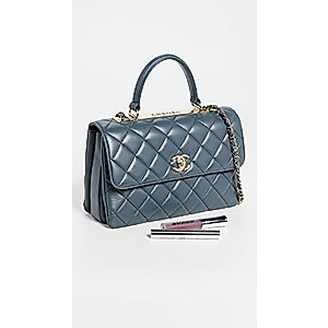 CHANEL Women's Pre-Loved Grey Lambskin 36 Flap Bag with Top Handle, Grey, One Size