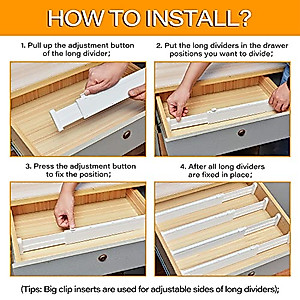 HiYZ Expandable Drawer Dividers, Large Kitchen Utensils Drawer Divider, 2.36" High Adjustable Drawer Organizers Separators for Clothing,Kitchen Utensils,Tools,4 Dividers(12.6"-22.8")