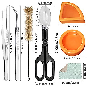 2PCS Reptile Food Dish Bowl Worm Water Dish Lizard Gecko Ceramic Pet Bowls, Mealworms Bowls Anti-Escape Mini Superworm Feeder Set with Long Tweezers Feeding Tools and Cleaning Tools