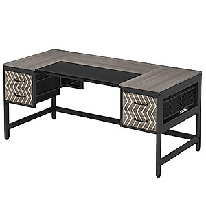 Tribesigns Home Office Desk with Drawers: 63" Computer Executive Desk with 4 Storage Drawers, Wood Farmhouse Study Writing Table, Herringbone Business Furniture for Home Office