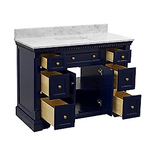 Sydney 48-inch Bathroom Vanity (Carrara/Royal Blue): Includes Royal Blue Cabinet with Authentic Italian Carrara Marble Countertop and White Ceramic Sink