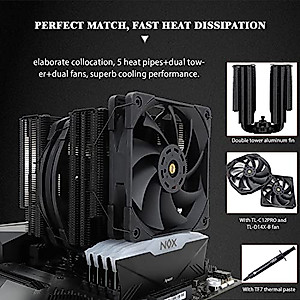 Thermalright FC140 Black CPU Air Cooler,Dual Tower 5 Heat Pipe,TL-D14X-B and TL-C12PRO-B PWM Fan,Aluminium Heatsink Cover, AGHP Technology, for AMD AM4/AM5/Intel LGA 1150/1151/1155/1156/1200/2011/1700