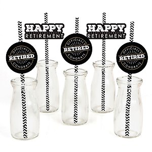 Happy Retirement - Paper Straw Decor - Retirement Party Striped Decorative Straws - Set of 24