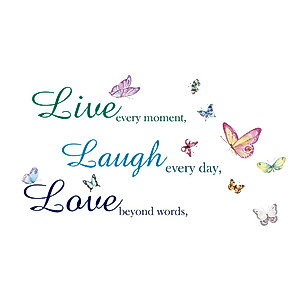 Family Inspirational Quotes Vinyl Wall Decal Stickers Live Every Moment, Laugh Every Day, Love Beyond Words, Family Decor Removable Vinyl for Kids Room Living Room Bedroom (11.8''×23.6'')