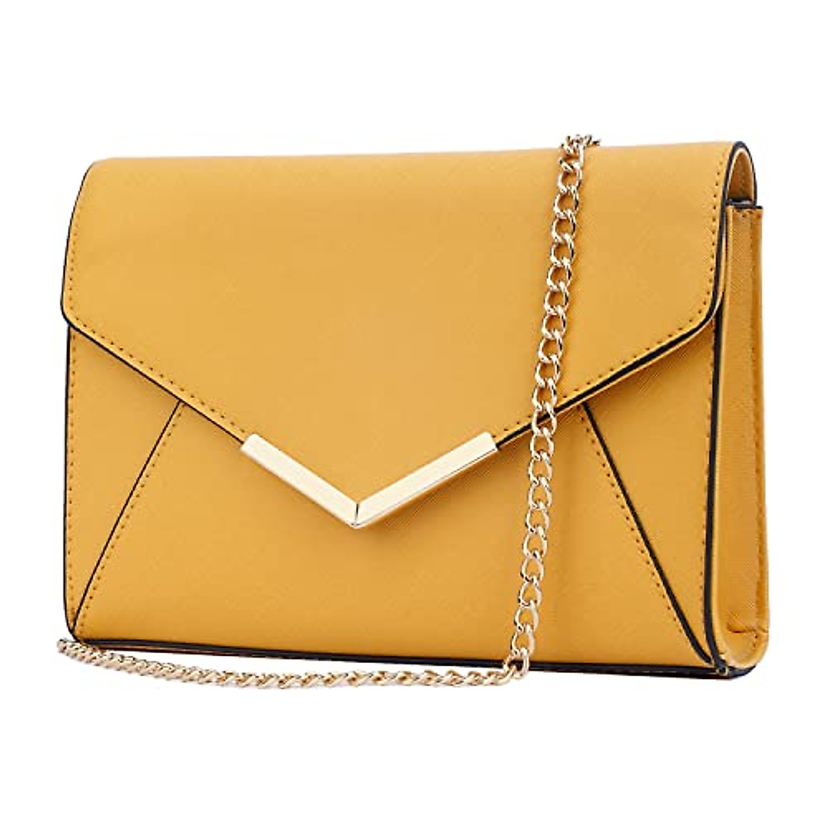 KKXIU Women Elegant Faux Leather Evening Envelope Clutch Purse Foldover Bags for Party Wedding Prom (A-Mustard)
