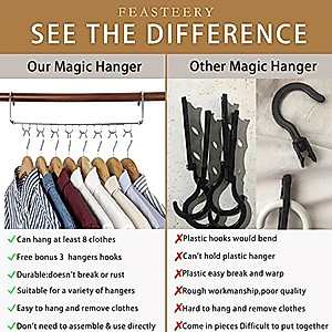 Magic Hangers Space Saving for Closet Organizer 6 Piece Stainless Steel Closet Space Saver Collapsible Hangers 8 Slots Cascading Hangers Upgraded Closet Storage for Heavy Clothes