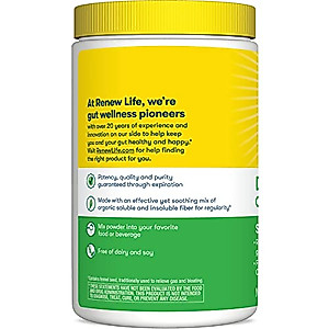 Renew Life Adult Daily Digestive Organic Prebiotic Fiber, Plant-Based Omega-3, Soluble & Insoluble Fiber Powder, Helps Reduce Constipation, Gas, & Bloating, 8.5 Oz