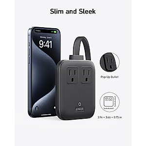 Anker Nano Charging Station(67W Max), 6-in-1 USB C Power Strip for iPhone 15/14 and MacBook, with Flat Plug and 5ft Thin Undetachable Extension Cord,2 AC,2 USB A,2 USB C, for Home&Office(Black Stone)