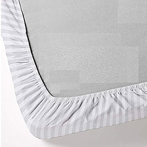 Extra Deep Sheets-Cotton Bed Sheets - 100% Cotton - 400 Thread Count - 22 Inch Extra deep Pocket Fitted Sheet with Elastic All Around (4 Pcs Sheet Set) - (White Stripe - Queen Size)