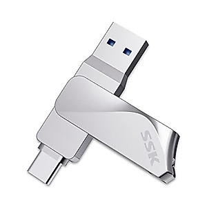 SSK 128GB USB C Flash Drive Dual Drive 2 in 1 OTG USB A 3.2 + Type C Memory Stick Thumb Drive, Thunderbolt Pendrive up to 200MB/s Transfer Speed Photo Stick for Android Phones/Tablets/Mac/Laptop