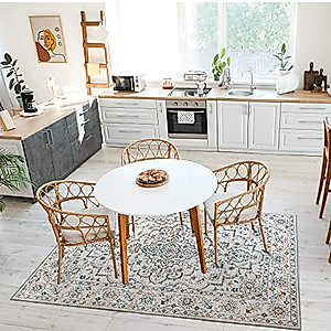 Vernal Machine Washable Non Slip Area Rug for Living Room, Bedroom, Dining Room Pet Friendly High Traffic Non-Shedding Rugs Odessa Collection Carpets 5 X 7 Feet Blue/Yellow/Cream