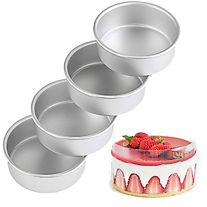 Deep Cake Pan Set Aluminum Alloy Round Baking Pans,One-piece Molding & Deep Side, Oven & Dishwasher Safe (4inch)