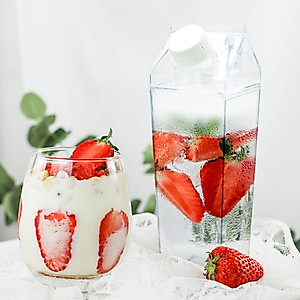 Bac-kitchen 2 Pack 17oz Milk Carton Water Bottle - Clear Square Milk Bottles BPA Free Portable Water Bottle with Straw and Bottle Brush for Outdoor Sports Travel Camping Activities