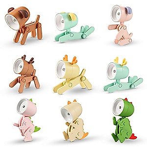 9 Pcs LED Student Cute Night Light, Mini Puppy Deer Dinosaur Reading Table Lamp with Mobile Phone Holder, Portable Foldable Small Desk Light Small Mini Desk Lamp for Kids Students (Bright Color)