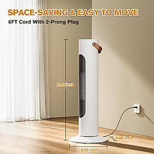 2-1 Electric Space Heaters For Indoor Use, 25" Tower Heater And Fan Combo, 70°Oscillating, 3S Instant Heating,1500W, 3 Heating & Fan Modes, Electric Portable Heater For BedroomOfficeHome, White