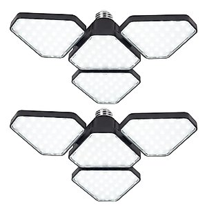 SEEKMORELY 2 Pack LED Garage Light, 120W Ultra Bright Garage Led Light, Illuminator 360 Garage Light, 12000LM LED Deformable 3 Leaf Garage Ceiling Lights for Basement Warehouse Workshop