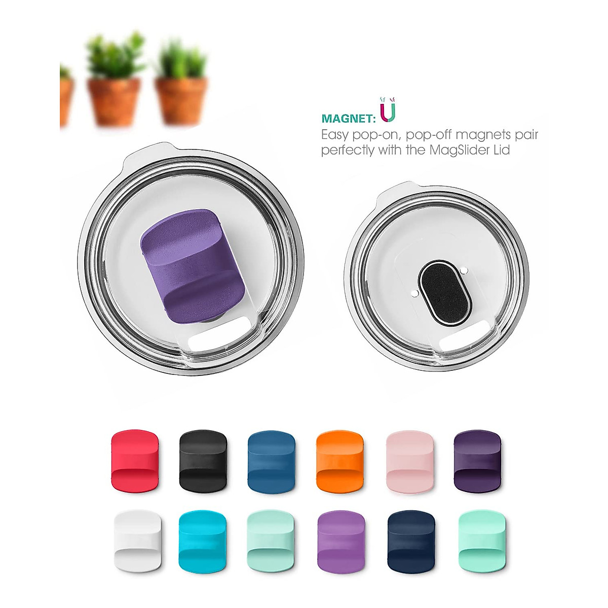 ALIENSX MagSlider Replacement Kit, 3 Pack, Magnetic Slider Block fits Yeti Rtic Tumblers Magnetic Lids 10/16 / 20/26 / 30 oz and more Other Ramblers (Purple/White/Aqua)
