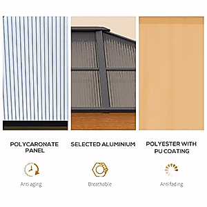 LHLLHL 10' X 12' Hardtop Polycarbonates Gazebo Canopy Aluminum Frame Pergola W/Netting and Sidewalls for Garden, Patio