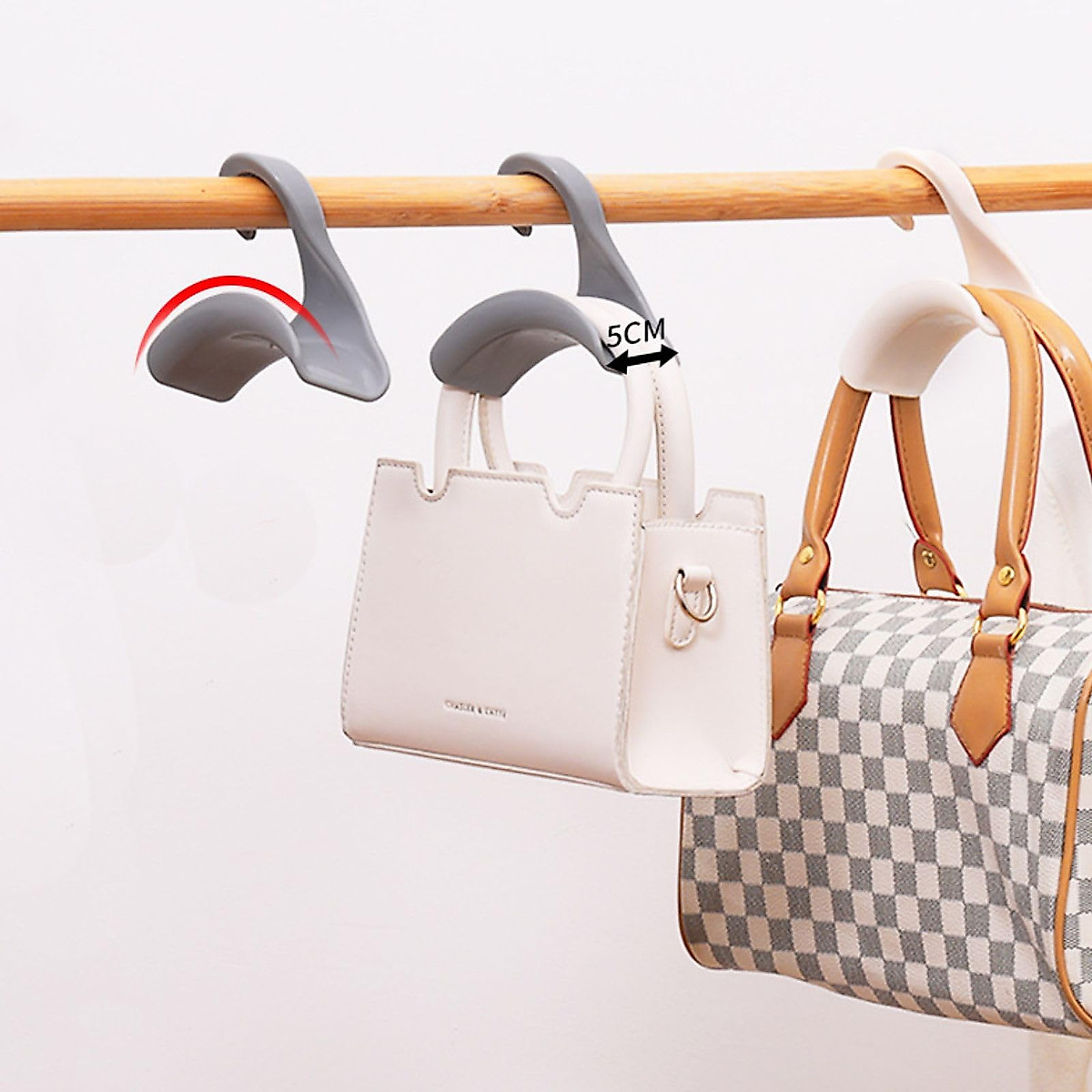 [6-Pack] Widen Purse Hanger Hook for Closet,Bag Hanger and Closet Hanger for Storing and Organizing Handbag ,Cap, Headphone, Backpack,Bag, Protecting Bag Shape & Organizing Space, Plastic White