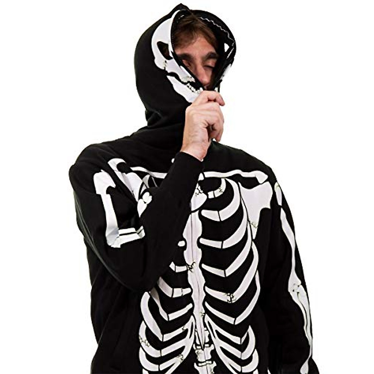 Calhoun Men's Glow in The Dark Skeleton Costume Zip Hoodie (Black, X-Large)