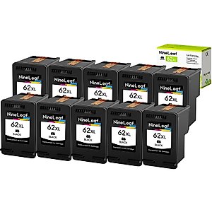 NineLeaf Remanufactured Ink Cartridge Replacement for HP 62XL 62 XL use in Envy 5540 5640 5660 7644 7645 OfficeJet 5740 8040 OfficeJet 200 250 Series Inkjet Printer（10 Pack Black
