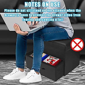 AmasSmile® Storage Ottoman Foot Rest Stool, 16 inch Leather Folding Footstool Bench, Short Ottoman Bench, Storage Foot Rest Store, Books,Records Support 220 lbs, Black