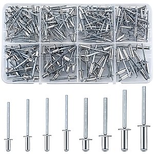 200 Pcs Pop Rivets Assortment Kit, Assorted Aluminum Blind Rivets, Metal Flange Blind Rivets for Metal, 1/8"x1/4", 1/8"x5/16", 1/8"x3/8", 1/8"x1/2", 3/16"x1/4", 3/16"x5/16", 3/16"x1/2", 3/16"x5/8"