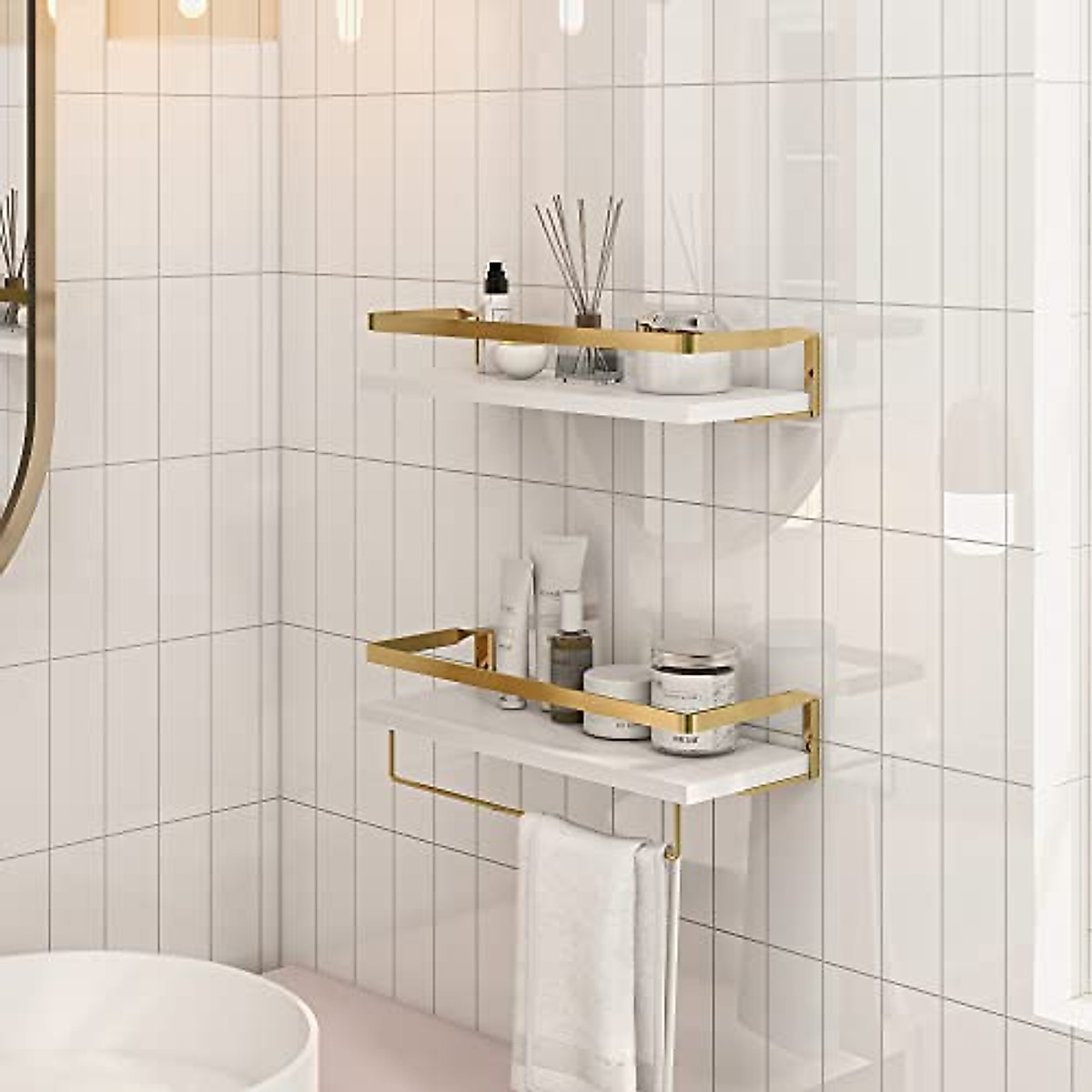 Afuly Floating Shelves White Gold Wall Shelves