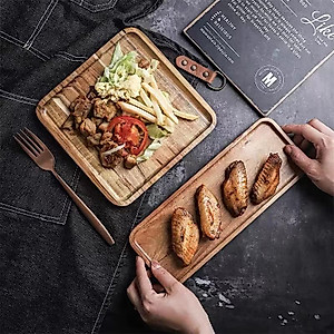 Set of 3pcs Solid Acacia Wood Serving Trays (11 x 4.1 inches) Rectangular Wooden Serving Platters for Home Decor, Food, Vegetables, Fruit, Charcuterie, Appetizer Serving Tray, Cheese Board Plate
