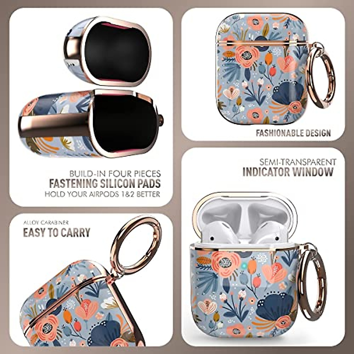 wenew Protective Airpods Case Cover Designed for Apple Airpods 2 & 1, Cute Fadeless Patterns Shockproof Hard Case Cover with Portable Keychain Clip for Girls Kids Women Men (Blue)