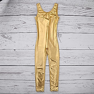 YiZYiF Kids Girls Full Length Gymnastic Unitard Long Sleeve Ballet Dance Leotard Child Shiny Tight Dance Gym Jumpsuit Gold 3-4