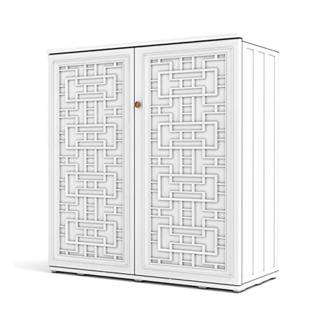 HOMSPARK Medium Resin Storage Cabinet Waterproof, 60-Gallon Indoor & Outdoor Deck Box for Garden Tools, kitchen Accessories, with 2 Laminate Shelves, (34 in. L x 15 in. W x 36 in. H, Light Beige)