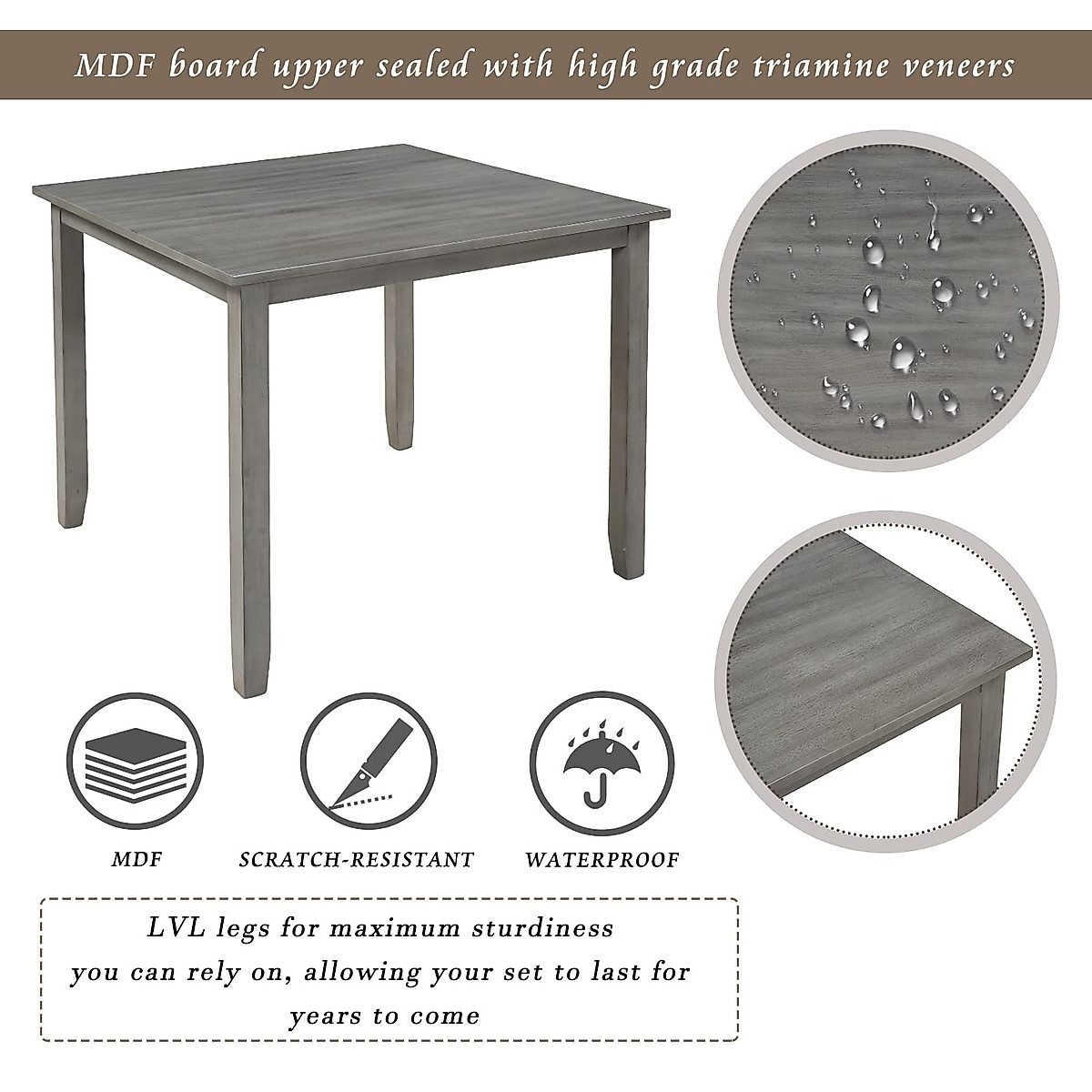 Bellemave 5 Piece Dining Table Set Wood Dinner Table Set for 4 Industrial Kitchen Table and Chairs Small Dining Room Sets for 4 Farmhouse Dinette Set, Grey