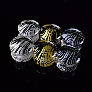 Jboyanpei 6Pcs/3pair Stripe Pattern Acrylic Ear Gauges Tunnels and Plug Ear Expander Studs Stretching Body Piercing Jewelry Size 20mm