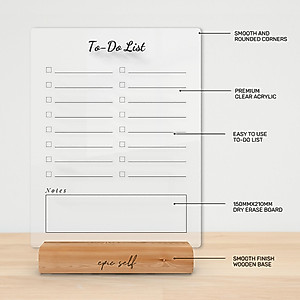Epic Self Help – Acrylic To-Do List – Laser Cut Calendar for Organization & Focus – Clear Wipe Clean Dry-Erase Board – Desk Planner Stand – Minimalist Design for Office or Bedroom – Productivity Tool