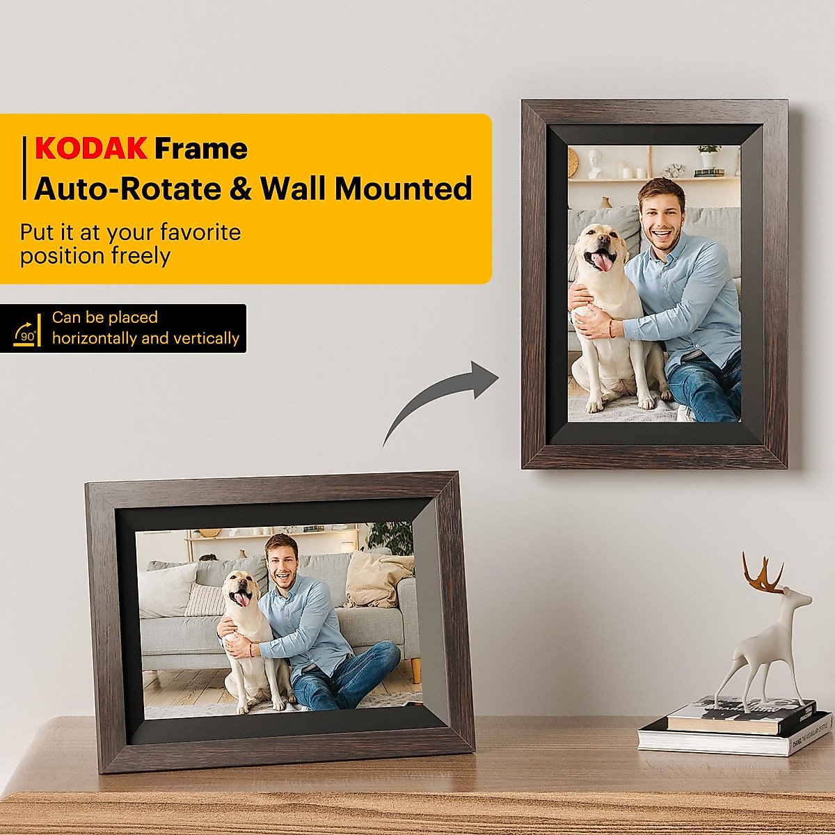 KODAK 10.1 Inch Smart WiFi Digital Picture Frame 1280x800 Touch Screen,Auto-Rotate, Built in 16GB Memory, Share Moments Instantly via Kodak App from Anywhere(Wood)