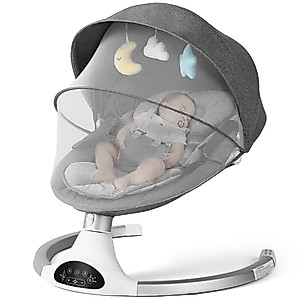 Baby Swing for Infants, Baby Rocker with 5 Point Harness, Bluetooth Support Baby Swing, 10 Preset Lullabies. 3 Speed Natural Baby Swing, Infant Swing with Remote Control and 3 Hanging Toys