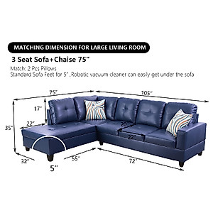 SIENWIEY Sectional Couch for Living Room Furniture Sets, Blue Leather Couch L Shape Couch Faux Leather Sofa Living Room Sofa with Chaise 2 Piece Using for Living Room(Blue,Facing Left Chaise)