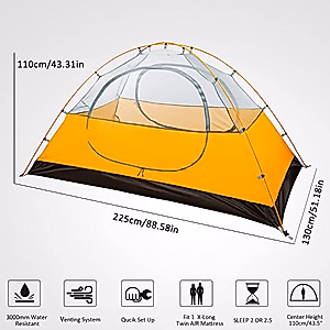 Bessport Camping Tent 2-Person Lightweight Backpacking Tent Waterproof Two Doors Easy Setup Tent for Outdoor, Hiking