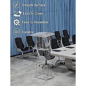 HODLBIT Upgraded Acrylic Podium Stand, Pulpits for Churches, 47.5inch Modern Lecterns & Podiums with Storage Shelf for Classroom, Weddings, Professional Presentation Podiums, Easy Assembly
