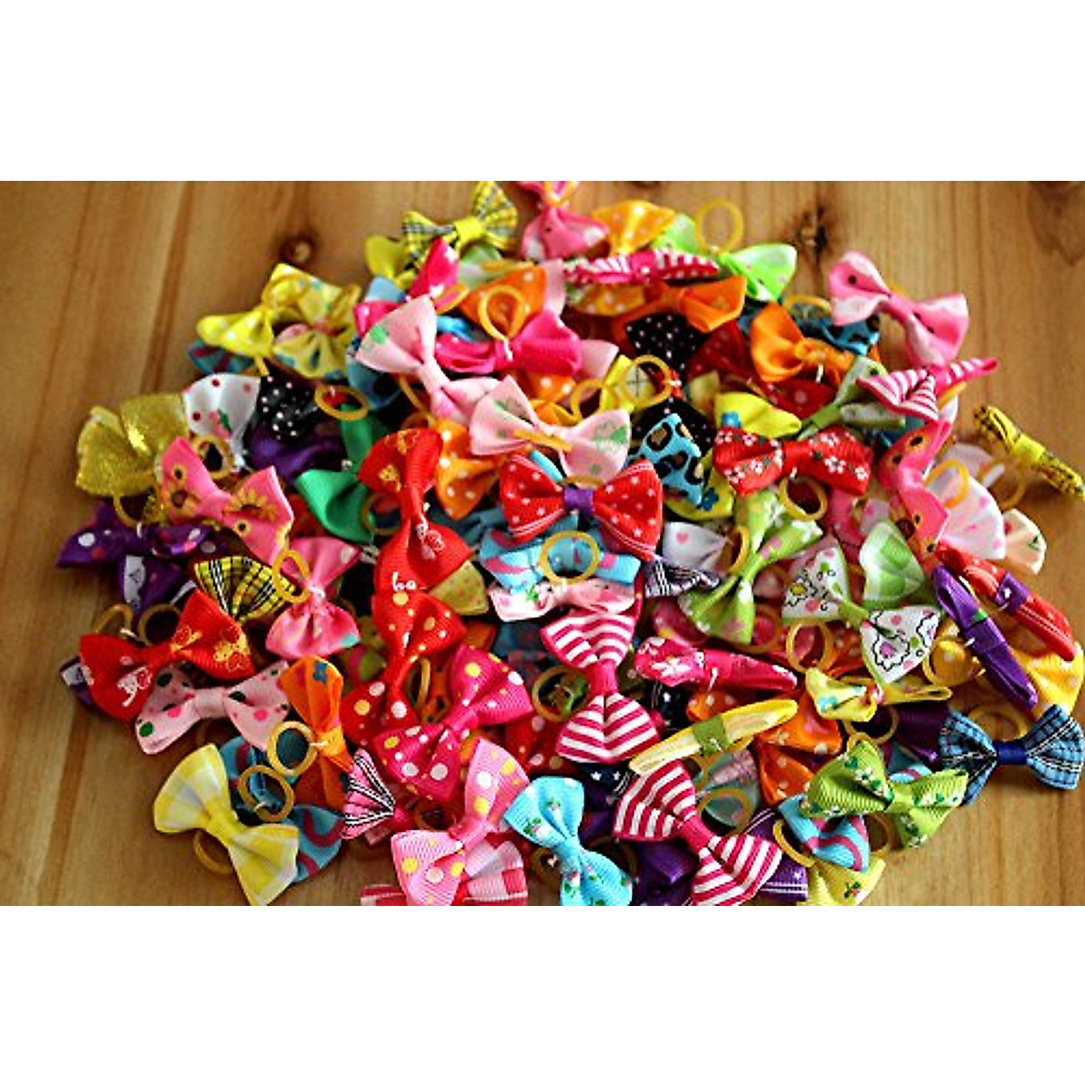 Masue Pets 50pcs in Pairs Dog Hair Bows with Rubber Bands Rhinestone Pearls Bows Bowknot Bows Dog Topknot Bows Cute Dog Hair