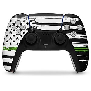 WraptorSkinz Skin Wrap compatible with Sony PS5 DualSense Controller Brushed USA American Flag Green Line (CONTROLLER NOT INCLUDED)
