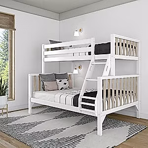 Max & Lily Bunk Bed, Scandinavian Modern Bunk Bed, Solid Wood Twin-Over-Full Bed Frame for Kids, No Box Spring Needed, Blonde/White