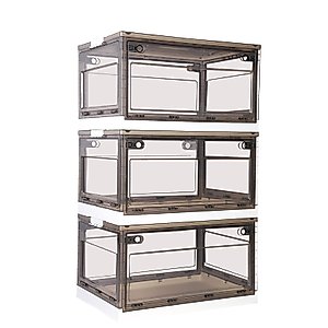 haomsj Stackable Storage Bins Collapsible Closet Organizer Clear Box Large Cube Plastic Container with Handles & Wheels, 2 Ways to Open for Playroom, Home and Camping Cabinet (25Quarts+3Pcs, White)