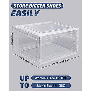 Lzerking Shoe Organizer 8 Pack with Magnetic Doors, Thickened Sturdy Boxes, Stackable Shoe Containers for Sneakers, Boots, Hats, Bags; Fits up to US Size 12 (13.3x10.5x7.4, White)