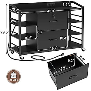 SEDETA 44" File Cabinet, Filing Cabinet fits Legal/Letter Size, 2 Drawer File Cabinets for Home Office with Lock, Power Strip, 6 Storage Shelves, Rustic Brown
