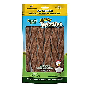 Emerald Pet Twizzies Rawhide Free 100% Digestible Natural Dog Lasting Chew Treats, Made in USA, Size 9 Chicky Chicken Multipack