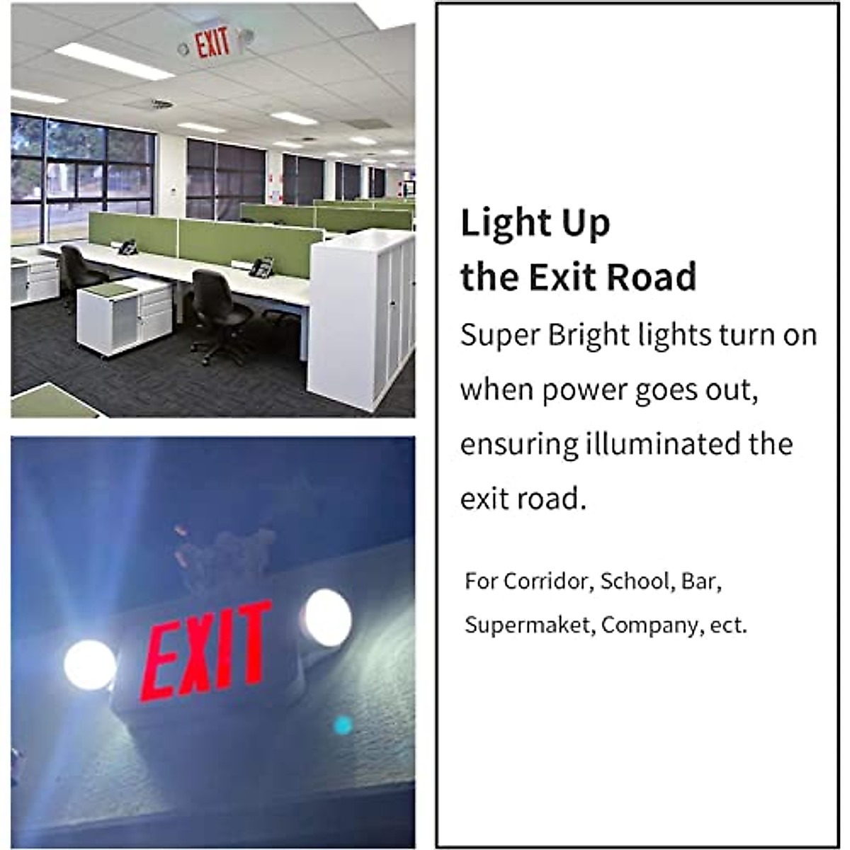 Pendtlit Red LED Exit Sign Emergency Lights with 2 Adjustable Head Lights, Red Letter Emergency Exit Lighting With Battery backup For Restaurant, Commercial, Family Emergency , UL-Listed, 120-277V, 6PCS