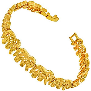 LIFETIME JEWELRY Elephant Link Charm Bracelet for Women and Men 24k Gold Plated (8, Filigree)